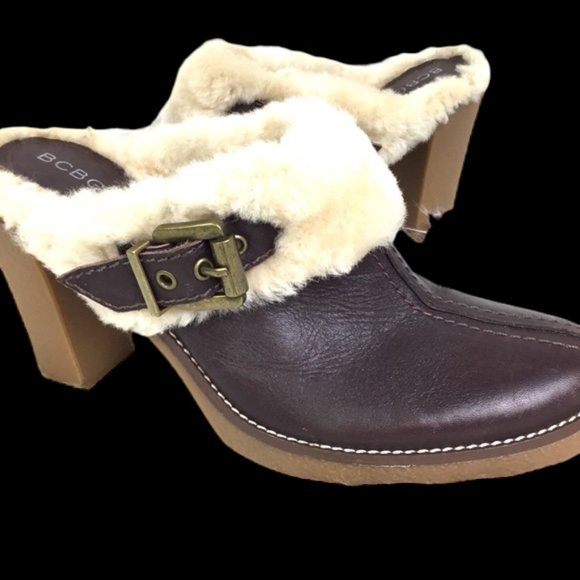 BCBGirls | Shoes | Bcbg Womens Leather Clogs With Buckle Brown Size 8 ...